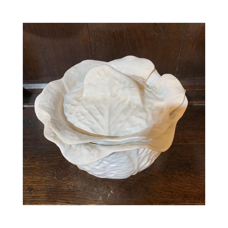 Vintage White porcelain Cabbage Bowl with lid