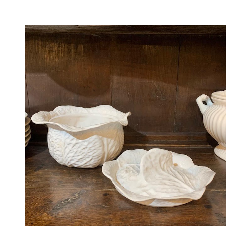 Vintage White porcelain Cabbage Bowl with lid