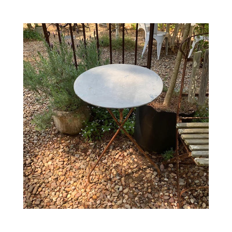 French Vintage Tri Leg Metal Topped Table