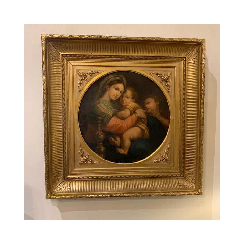 C19th Italian Oleograph of the Madonna and Child