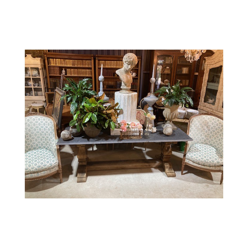 Blue Stone and Wash Oak Dining Table