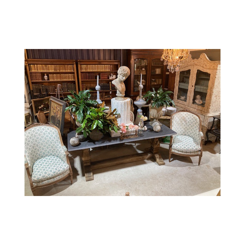 Blue Stone and Wash Oak Dining Table