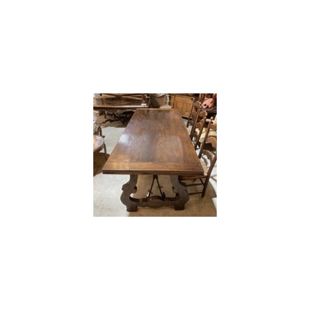 C1940 Spanish Chestnut Dining Table with Original Iron Stretcher